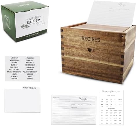 Amazon.com: Wooden Recipe Box with Cards and Dividers - 5x7 Natural ...