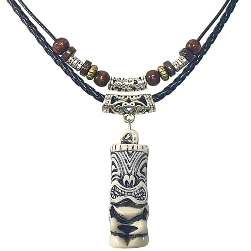Amazon.com: Double Layers Hawaiian Tiki Pendant Necklace for Men Women ...