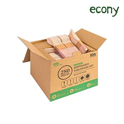 ECONY 280Pcs Disposable Dinnerware Set, Compostable Biodegradable ...