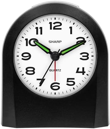 Sharp Small Battery Operated Analog Alarm Clock Silent No Ticking ...