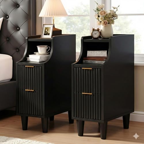 Amazon.com: 7.9" Narrow Fluted Nightstand Set of 2,Slim Side End Table ...