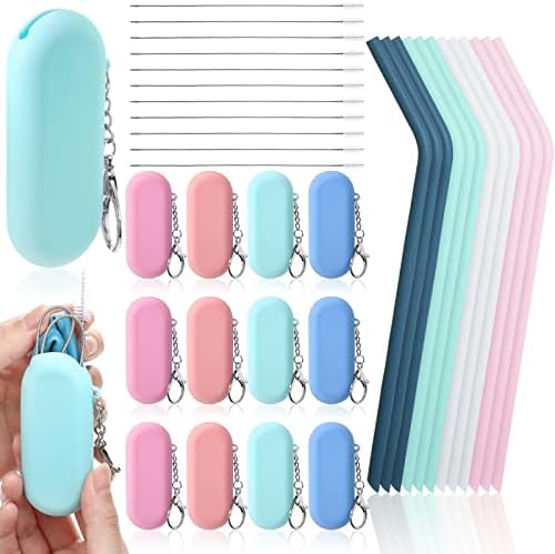 Amazon.com: Zubebe 12 Set Silicone Straws with Case Reusable Travel ...