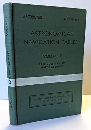 Astronomical Navigation Tables-Volume F: United States Navy Department ...