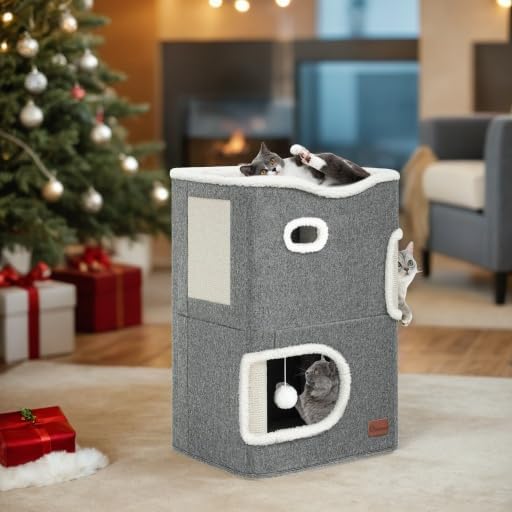 COSTWAY Cat House, 3-Tier Cats Condo with Scratching Board, Removable ...