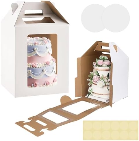 YOTINO 2 Pack Extra Tall Cake Boxes White with 2 Cake Boards, 10x10x12 ...