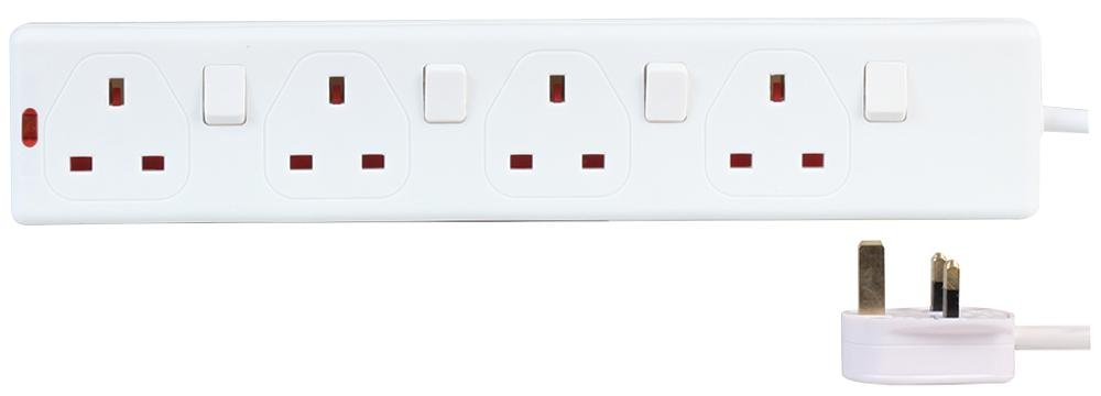 PRO ELEC PELB1751 4 Gang Individually Switched Extension Lead 1m, White ...