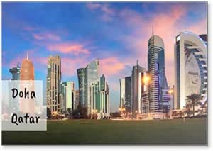 Amazon.com: The Skyline of Doha, Qatar Before Sunset, Fridge Magnet ...