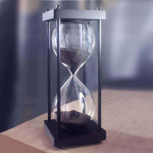 Hourglass Timer 60 Minute, Black Wooden Frame Decorative Sand Timer ...