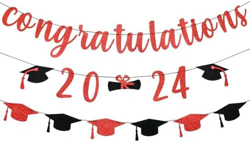 Amazon.com: Glitter Red Congrats Grad Decorations Banner Graduation ...