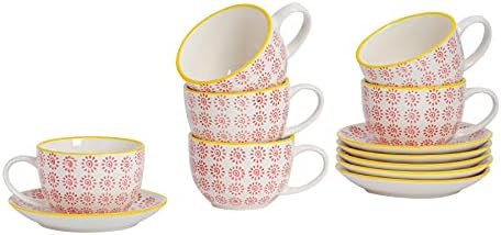 Nicola Spring Patterned Espresso Cup and Saucer Set 65ml - Set of 6 ...