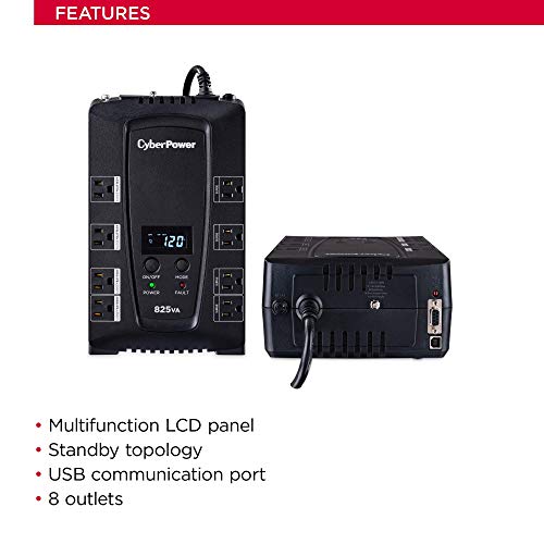 CyberPower CP825LCD Intelligent LCD UPS System, 825VA/450W, 8 Outlets ...