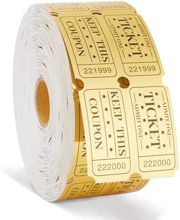 Amazon.com: Amviner 1000 Golden Raffle Tickets Double Roll Tickets for ...