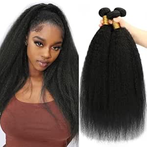 Amazon.com : 14 16 18 Kinky Straight Bundles Human Hair Yaki Straight Human Hair 3 Bundles 100% ...