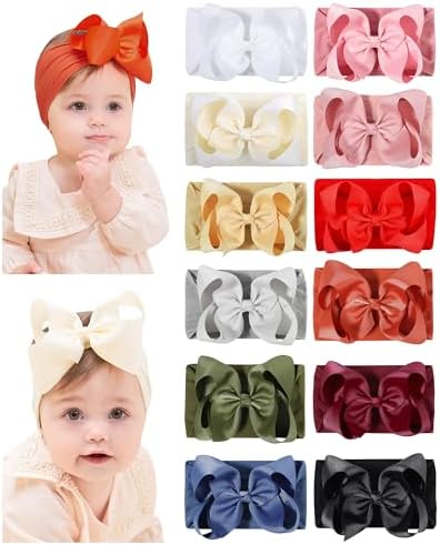 Amazon.com: doboi 12pcs Baby Girl Bows Baby Headbands Ribbon Bow Nylon ...