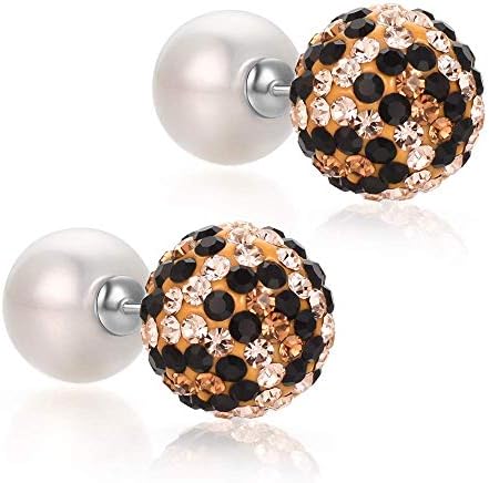 Amazon.com: Pearl Crystal Double sided Stud Front Back Earrings for ...