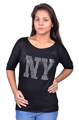 Snoby black cotton round neck "NY" Print Cotton top : Amazon.in: Fashion