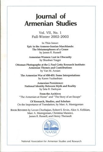 Journal of Armenian Studies (Vol. VII, No. 1, Fall-Winter 2002-2003 ...