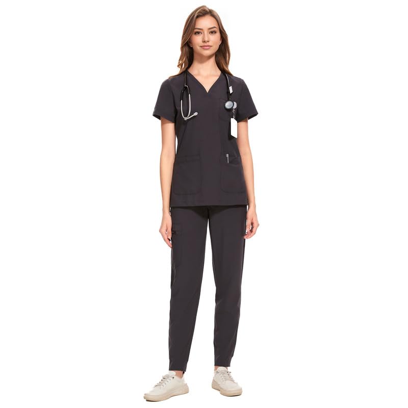 Amazon.com: COZYFIT Medical Scrubs for Women Set - Curved V-Neck Scrub ...