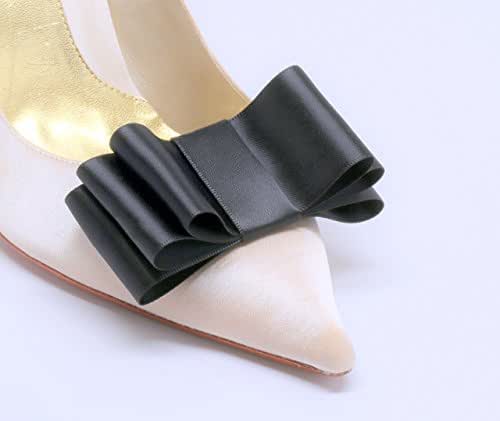 Amazon.com: Detachable Satin Bow Shoe Clips Front Black Set of 2 ...