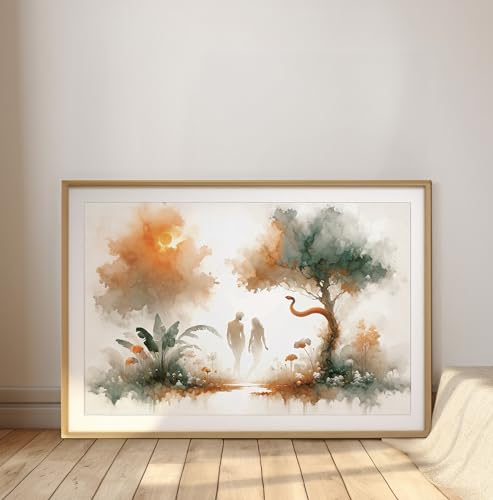 Amazon.com: Adam and Eve in the Garden of Eden, Bible Watercolor Modern ...