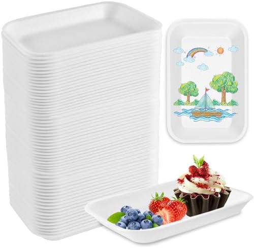 Amazon.com: 60 Pcs Crafts Foam Trays, White Foam Supermarket Disposable ...