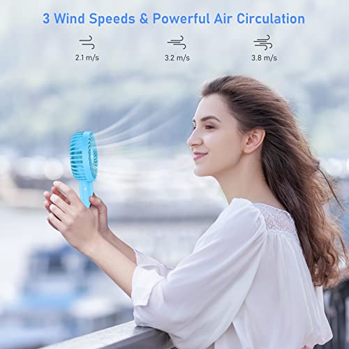 Blukar Mini Handheld Fan, Portable USB Rechargeable Fans w/ Desk Base&3 ...