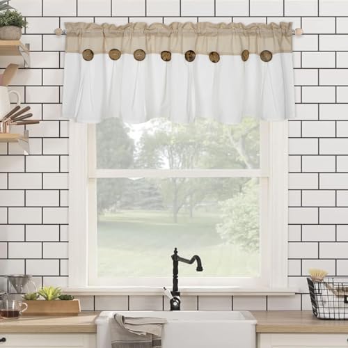 Amazon.com: Estmy Rustic Farmhouse Linen Kitchen Valances for Windows ...