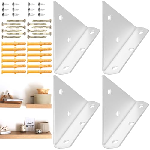 Pack of 4 Floating Shelf Brackets, Wall Mounted Triangle Support Metal ...