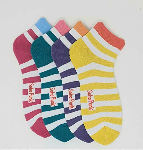 Buy SOHOPUNK 4-pack Ankle length Colourful Stripes Terry Cotton Socks ...