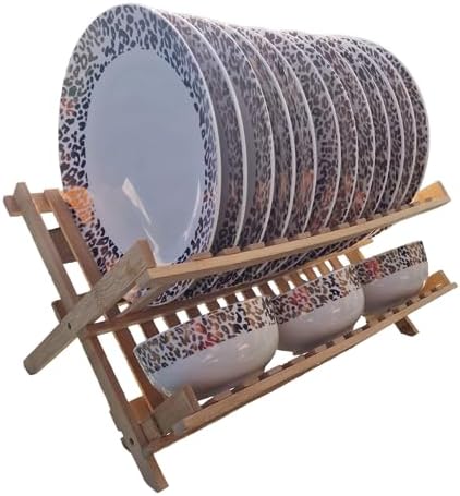 electromax Bamboo Plate Organizer Rack, Wooden Dish Drying Holders For ...