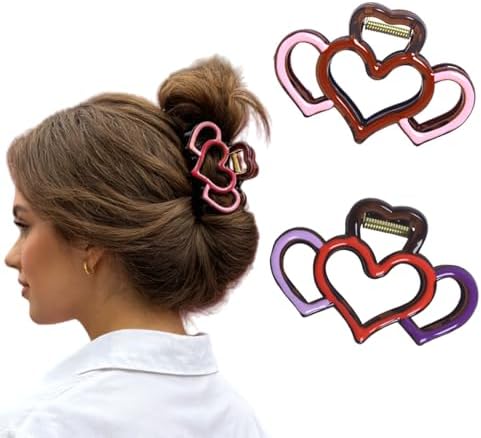 Amazon.com : 2Pcs Heart Hair Claw Clips Colorful Hollow Out Hearts ...