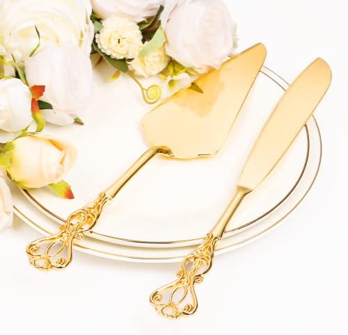 Cake Knife and Server Set for Wedding, Gold Cake Cutting Set, Elegant ...