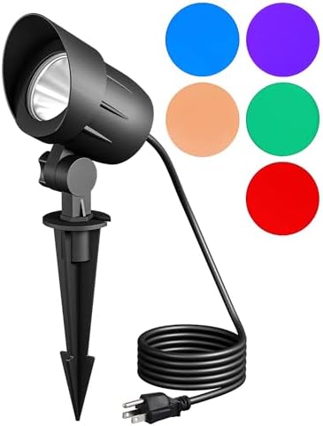EDISHINE Christmas 120V Spotlight Outdoor, Plug in Outdoor LED Spot Light with 5 Lenses, 10W ...