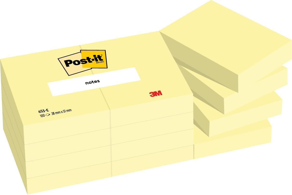 Post-it Notes Canary Yellow, Pack of 12 Pads, 100 Sheets per Pad, 51 mm ...