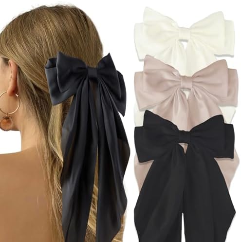 Amazon.com : Canitor 6 PCS Hair Bows for Women Silky Satin Hair Ribbon ...
