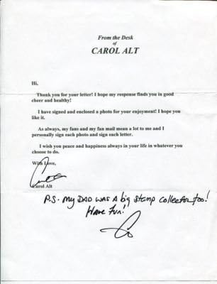 Carol Alt Sexy Super Model Actress Signed Autograph TSL - Memorabilia ...