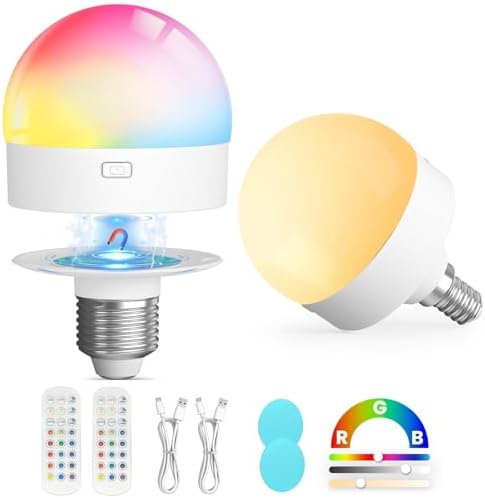 UNILAMP E26+E12 Rechargeable LED Light Bulb Remote, 2000mAh Battery ...