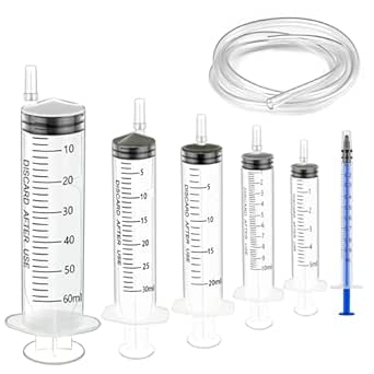 Pack of 6 Syringes 1 ml 5 ml 10 ml 20 ml 30 ml 60 ml Syringe with Hose Reusable Syringes Feeding ...