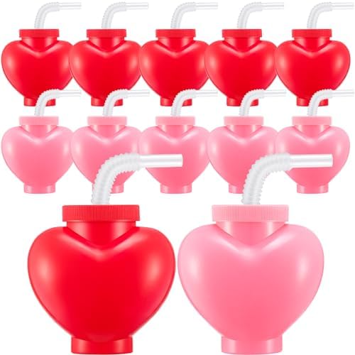 Amazon.com: Domensi 4 Pack Heart Shaped Cup with Lid and Straw 23 oz ...