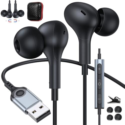 Amazon.com: USB Headphones with Microphone for PC USB A Earbuds for PS5 ...