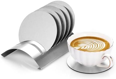 Amazon.com: JUXYES Set of 6 Stainless Steel Round Coasters with Holder ...