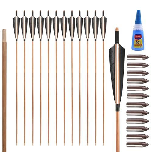 Poearcus 32" Archery Traditional Wooden/Bamboo Arrows Shaft OD: 8mm Hunting Arrows with 5 ...