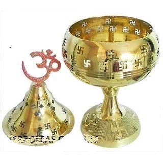 Herboleaf Organic Golden Brass Akhand Deepak for Puja (Jyot with Om and ...