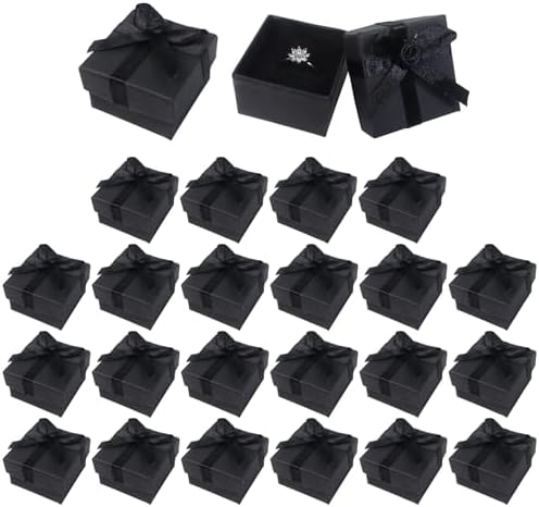 Nideen 24 Pack Ring Gift Boxes Bulk, 4× 4× 2.6 cm Black Jewellery Gift ...