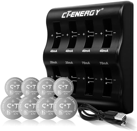 Amazon.com: CT-ENERGY Coin Battery Charger with Rechargeable 2032h ...