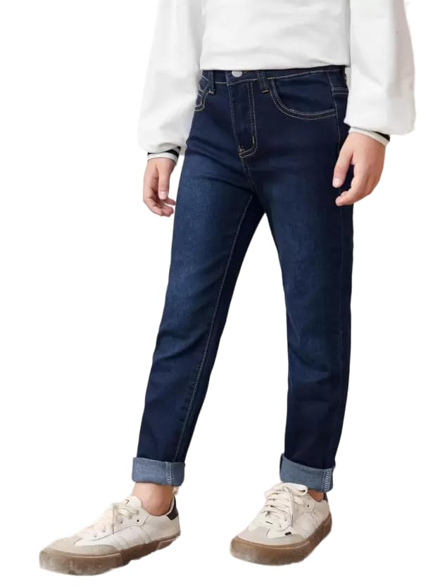 Buy KICKCUBE Boy's Solid Cotton Slim Fit Jeans | Mid Rise Denim Pant for Kids (Pack of 1) (8-9 ...