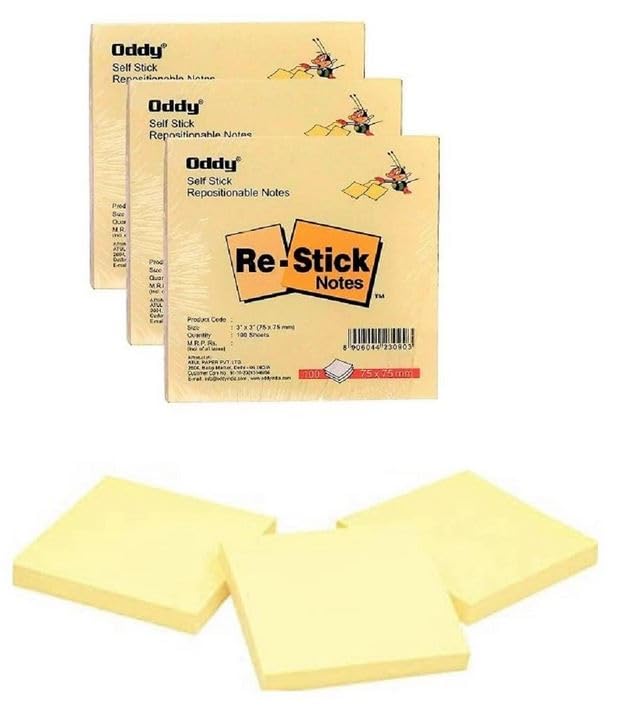 Oddy Sticky Notes 3"x3" Yellow 100 Sheets (Pack of 10) : Amazon.in ...
