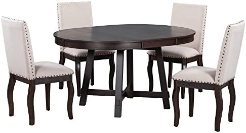 Amazon.com - Merax 5-Piece Farmhouse Wooden Round Extendable Dining ...