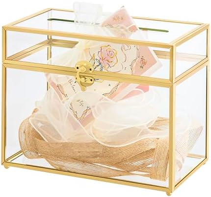 Amazon.com: FISCRAT Locking Glass Card Box with Slot - Large Gold Brass ...