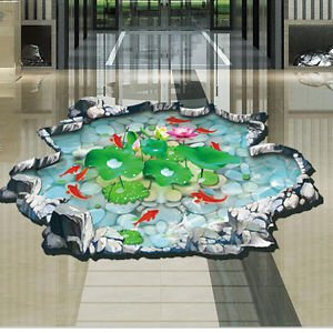 3D Pond Wall Sticker Removable Bathroom Floor Decals Home Decor Vinyl ...